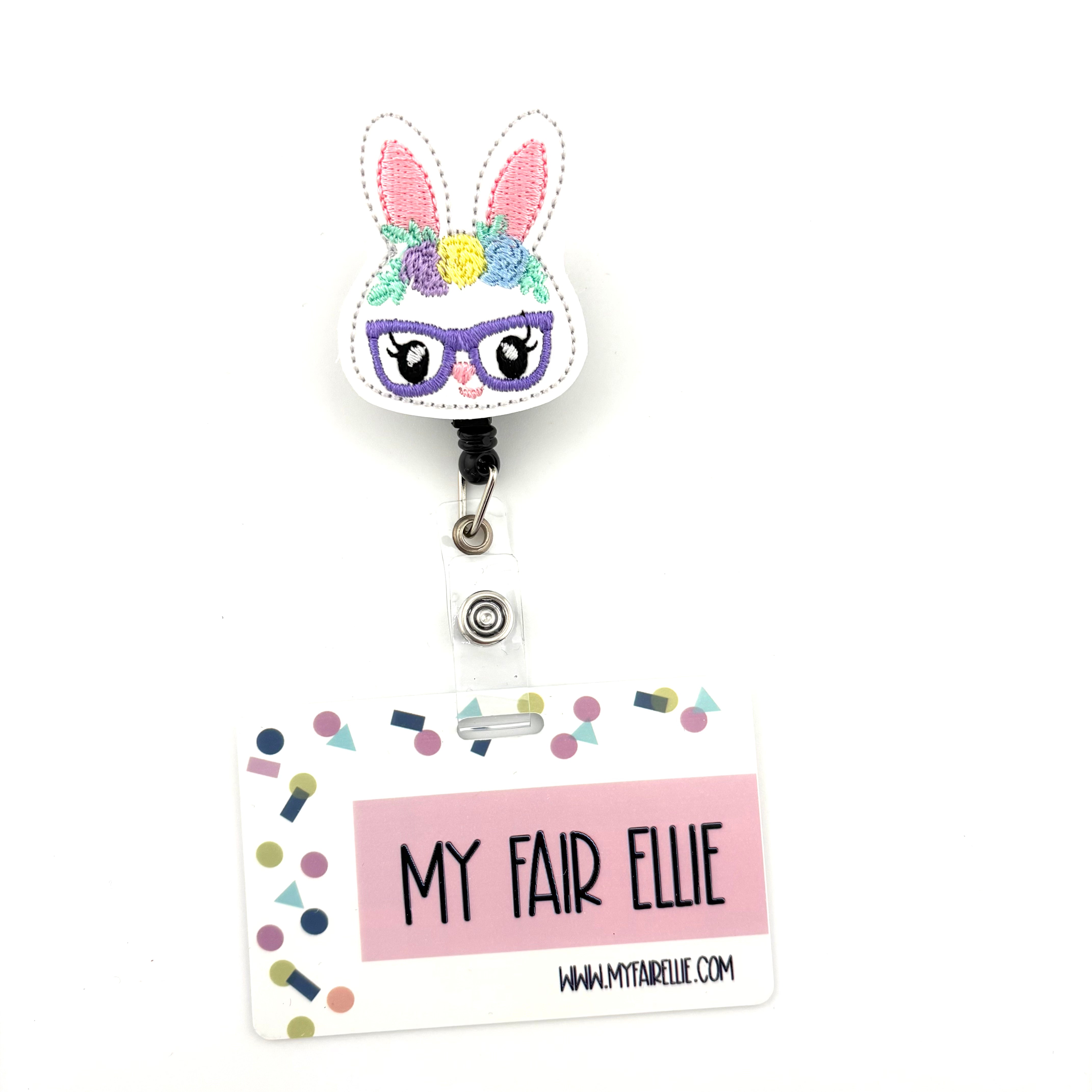 Floral Crown Bunny with Purple Glasses // Badge Buddy – My Fair Ellie