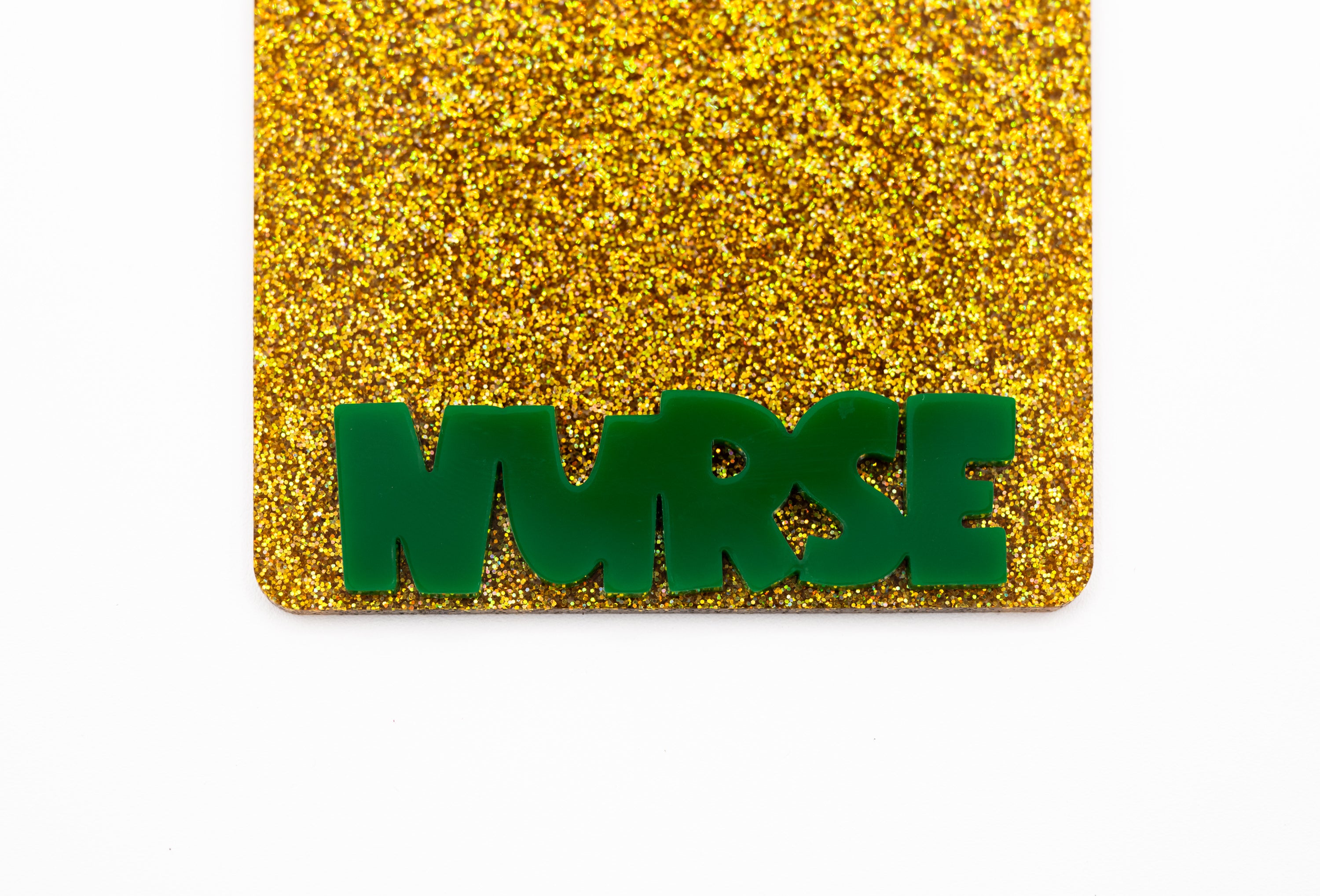 Gold Glitter with Green Joyful Text // Badge Backer // 2-4 Week Turnar ...