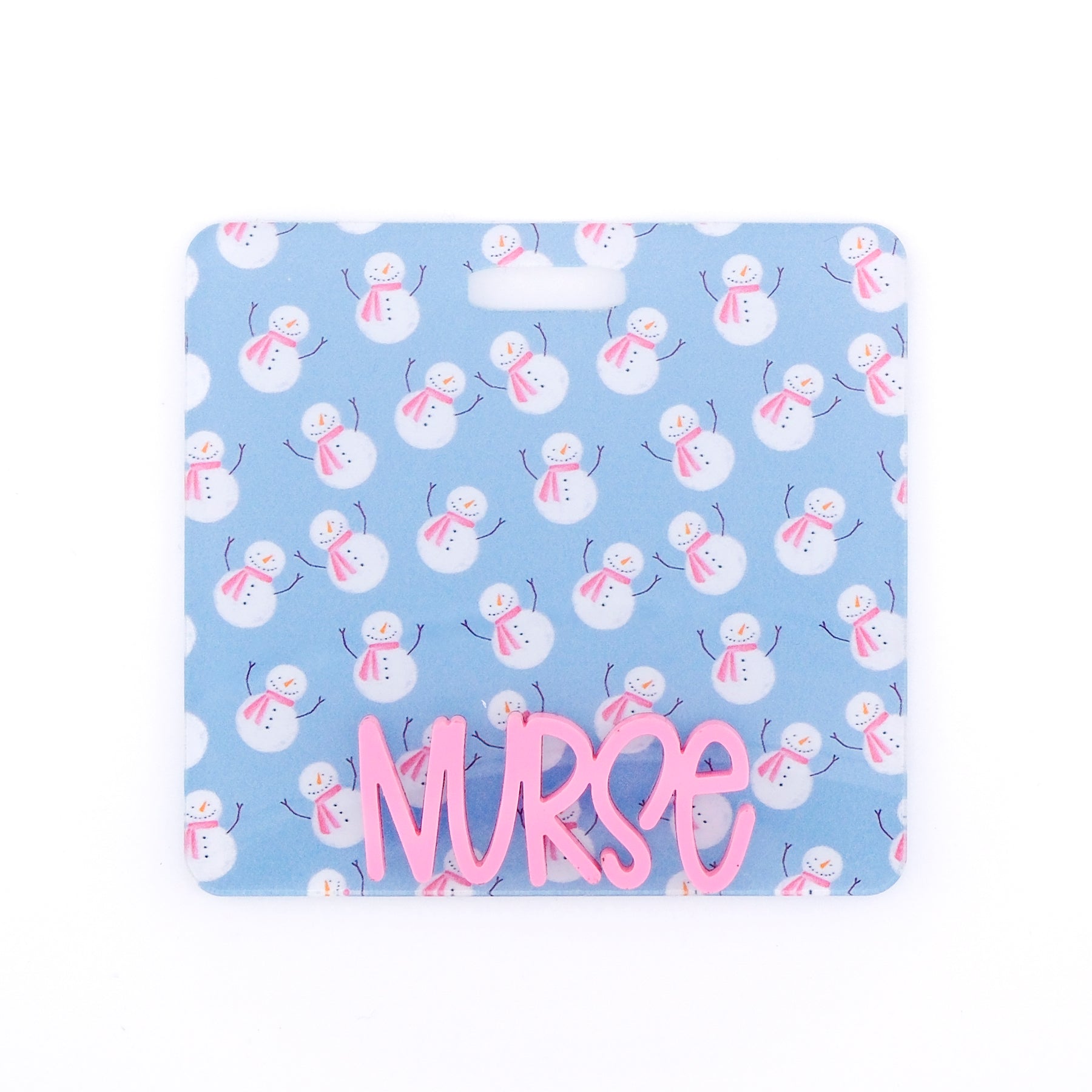 Happy Snowman on Blue with Bubblegum Karoline Text // Badge Backer ...