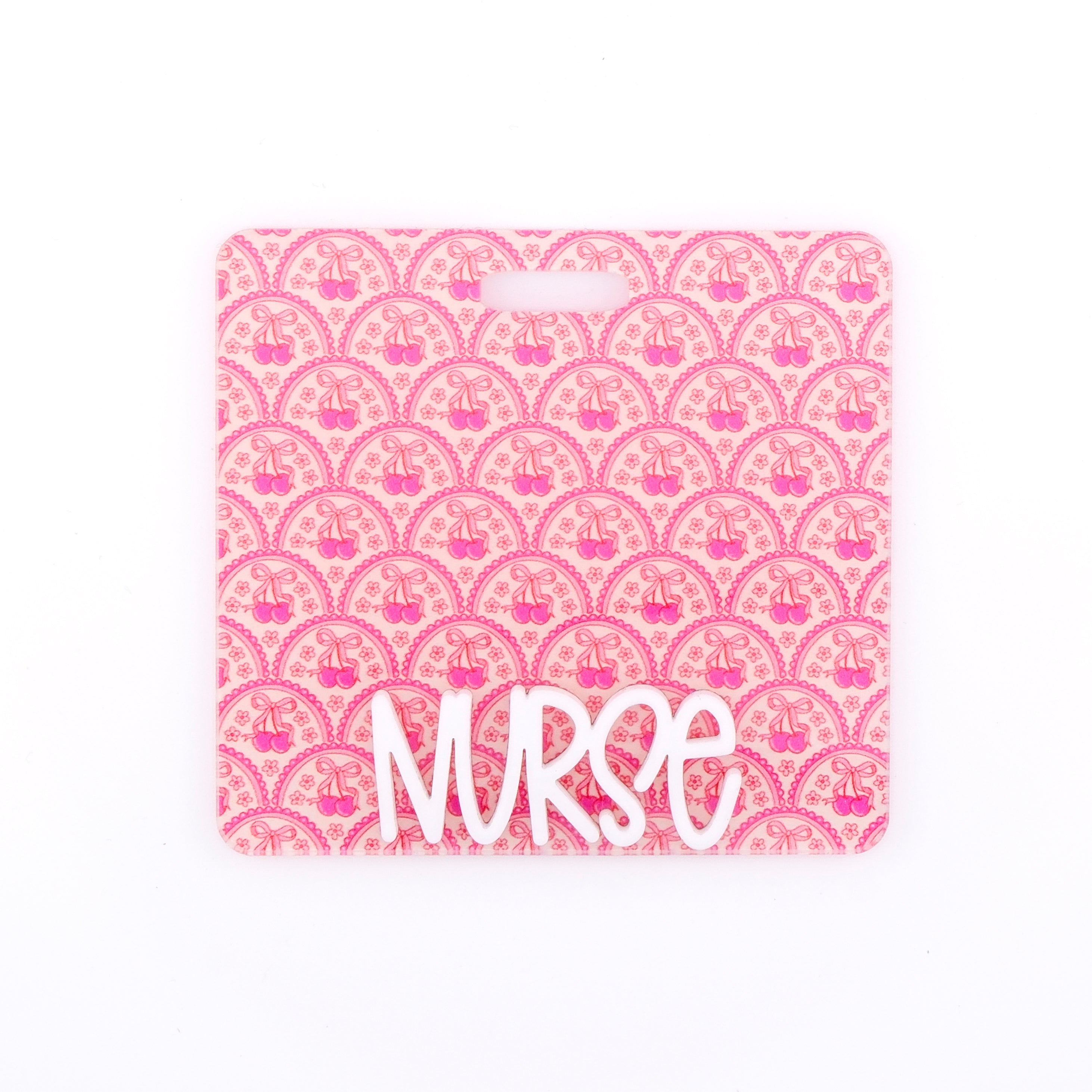 Scalloped Cherries with White Karoline Text // Badge Backer // 2-4 Wee ...
