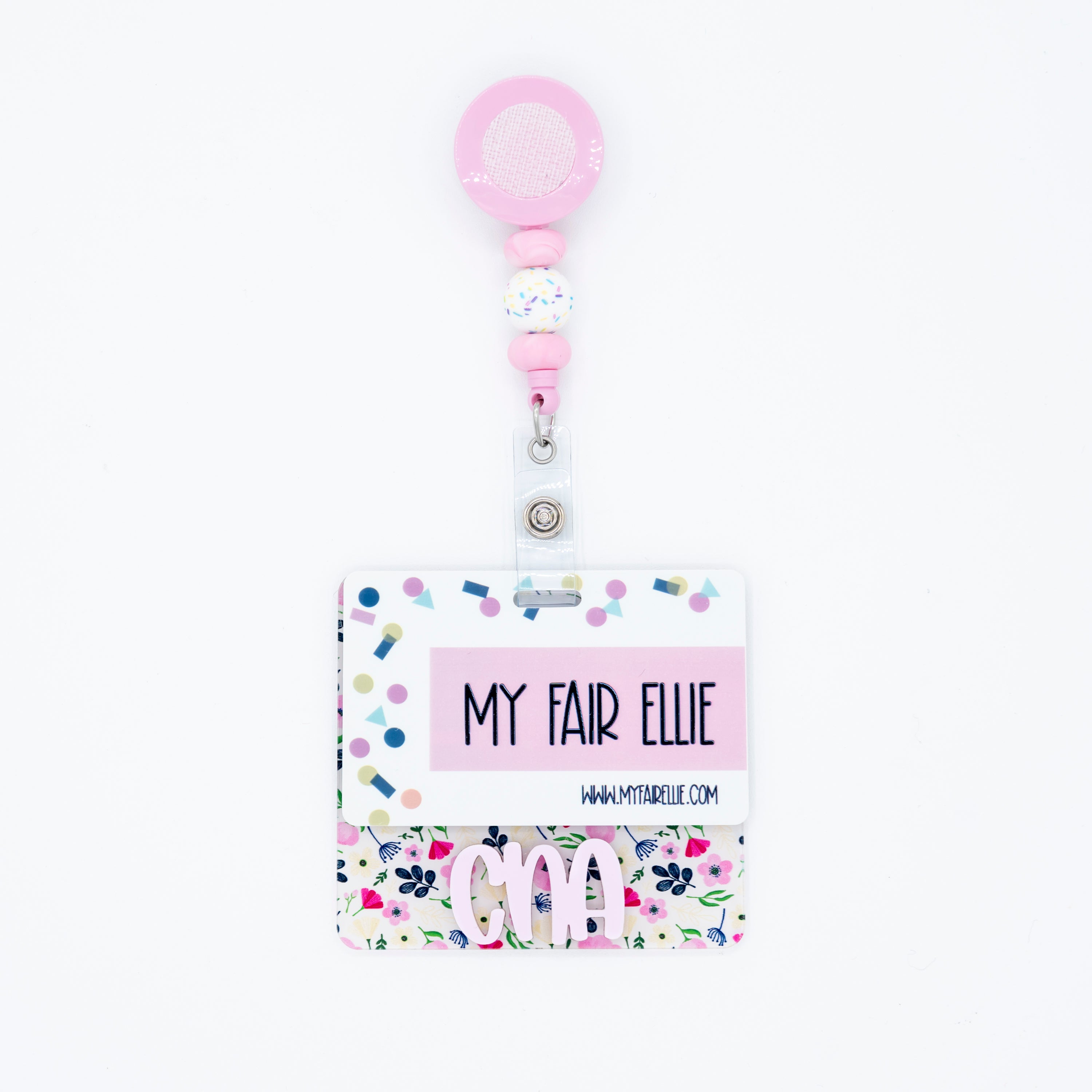 White Spring Floral Badge Backer with Blush Peachy Font // 2-4 Week Tu ...